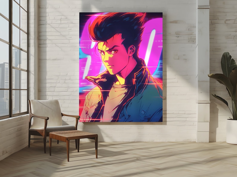 Cyberpunk Anime Art Neon Canvas Print 80s Retro Inspiration Futuristic ...