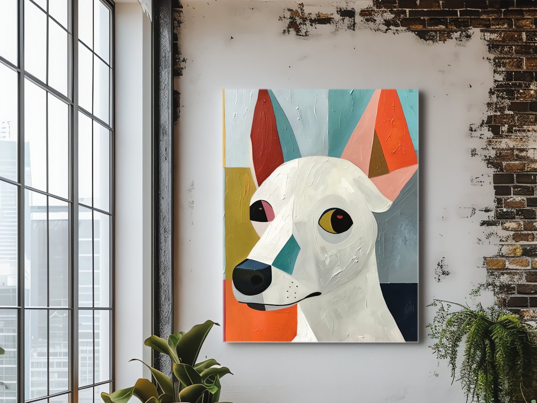 Pop Art Dog Portrait Canvas Close-up Naive Art Painting Cute Cartoon ...