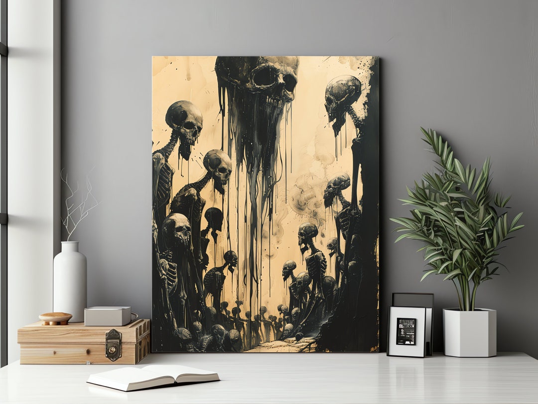 Realistic Gothic Skull Group Artwork Ultrafine Detail on Canvas Bone ...