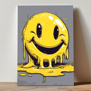 Yellow Funky Gooey Smiley Face Canvas Art Melting Vector Artwork Unique ...
