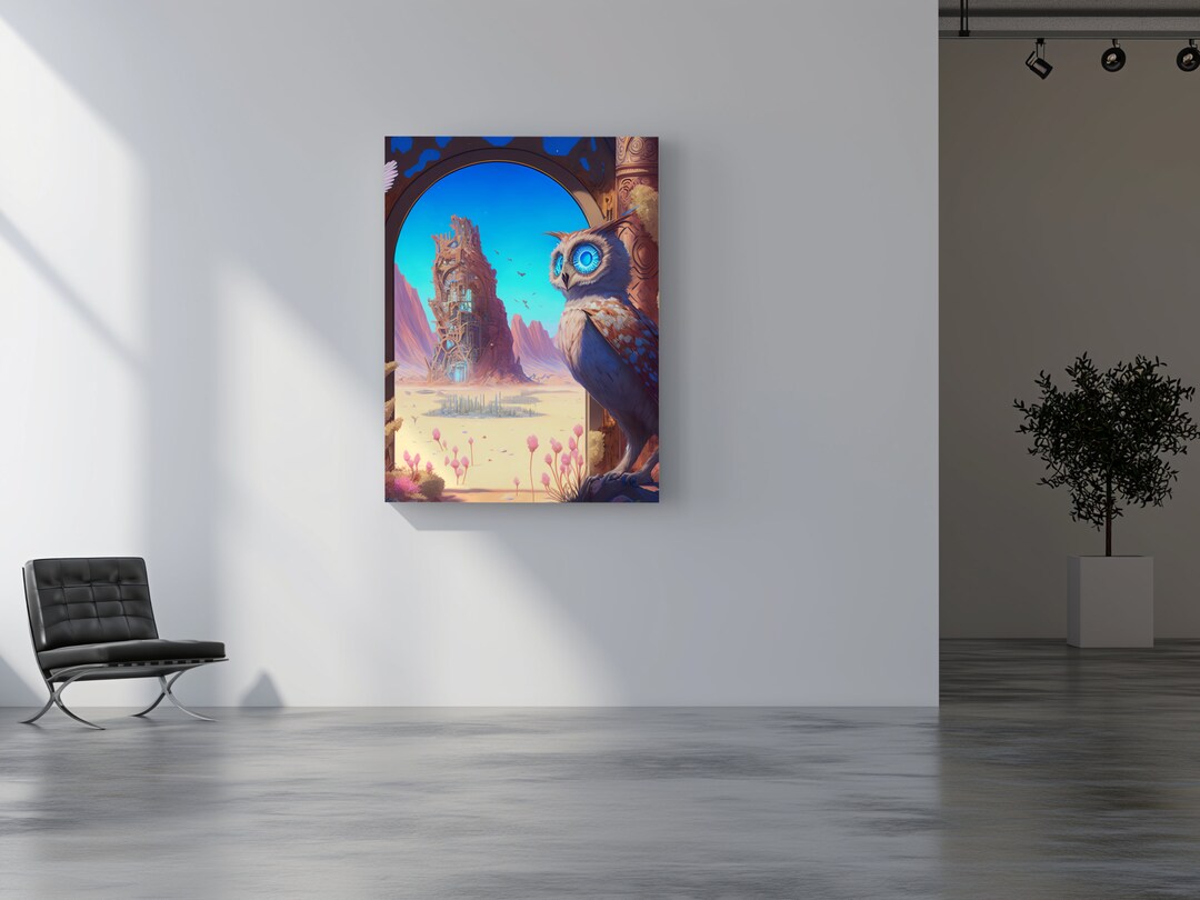 Magical Owl on Window Sill Fantasy Art Canvas Mystical Night Scene ...