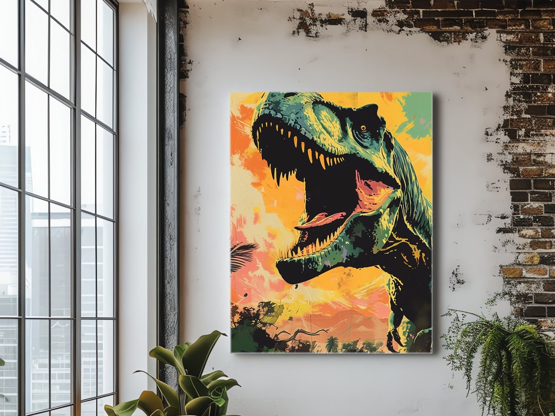 Neo-primitivism T-rex Dinosaur Prehistoric Art Canvas Poster Wall Decor ...