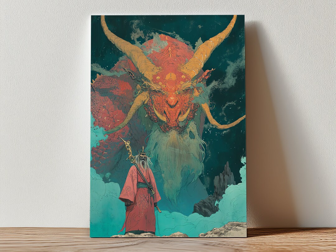 Fantasy Art Poster Man Versus Colossal Creature Inspired by Renowned ...