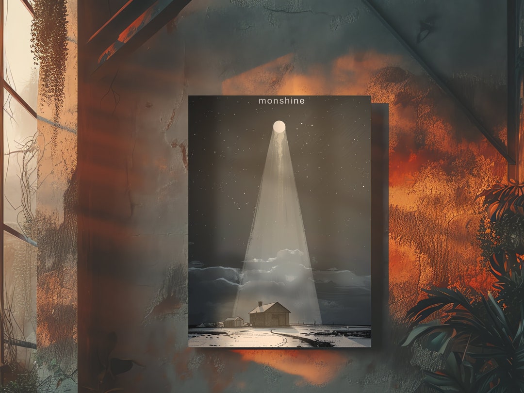 Moonlit Barn in Black & White Night Sky Canvas Light and Space Artwork ...