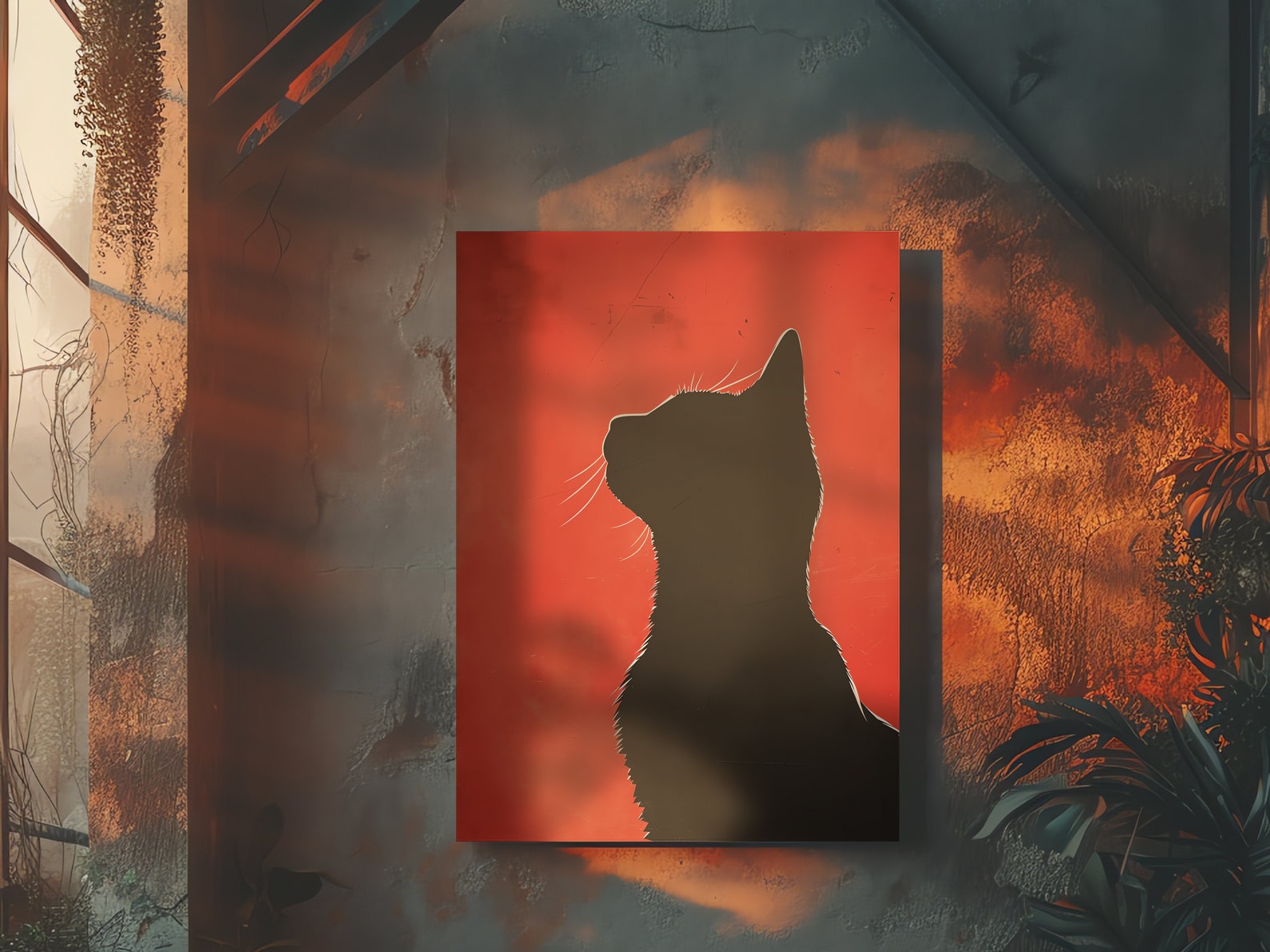 Black Cat Silhouette Red Background Sots Art Inspired Canvas ...
