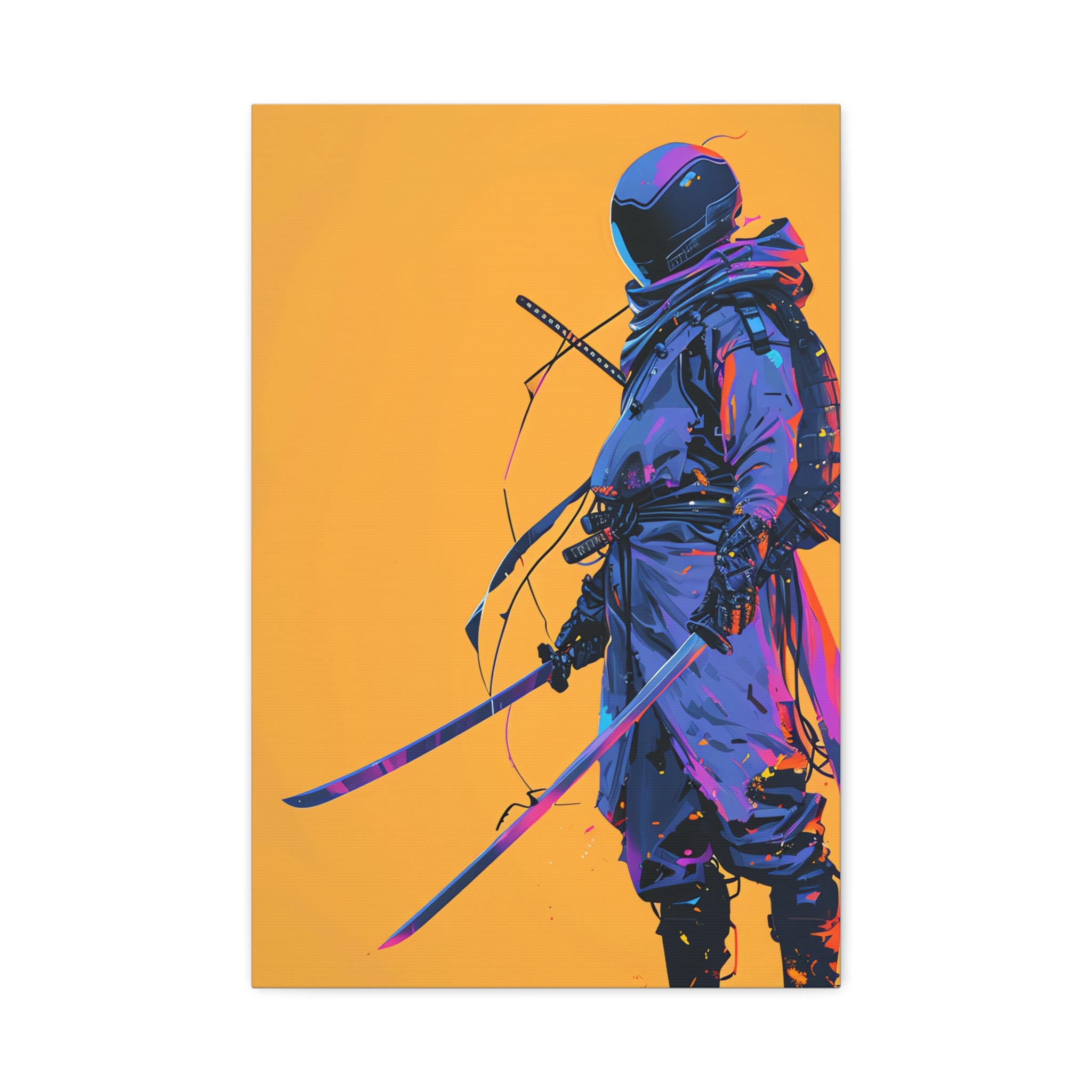 Neon Cyberpunk Samurai Futuristic Canvas Art Space Suit Swordsman Retro ...