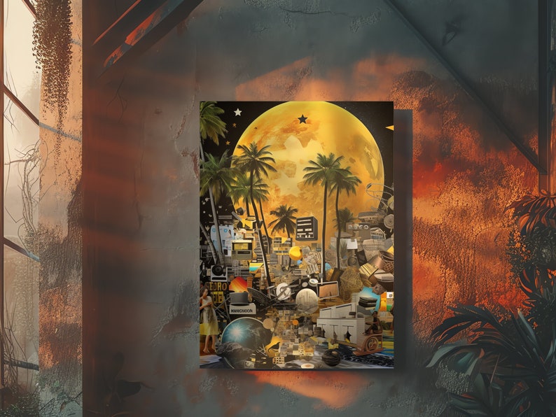 Maximalist Magazine Collage Poster Full Moon Artwork Typographic Style ...
