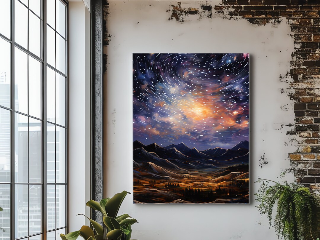 Starry Night Sky Canvas Art Space Fractal Thunder Style Painting ...