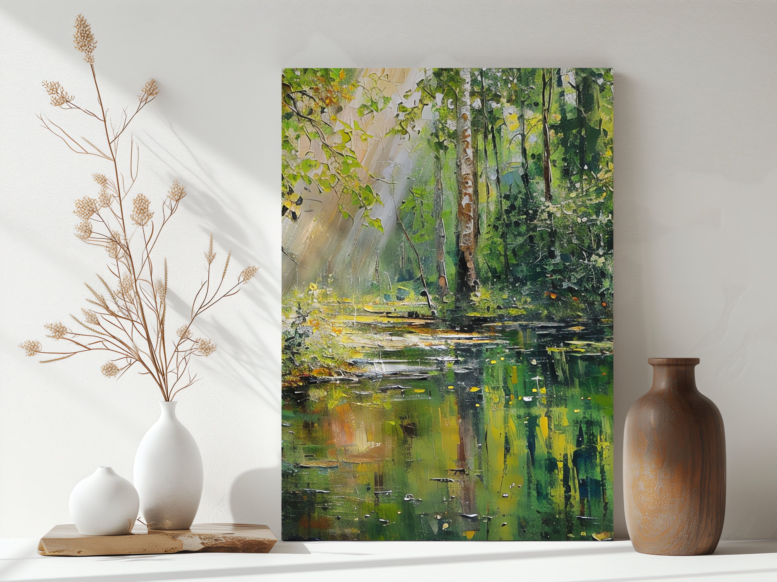 Forest River Art Impressionist Oil Painting Canvas Artwork Bright Hues ...