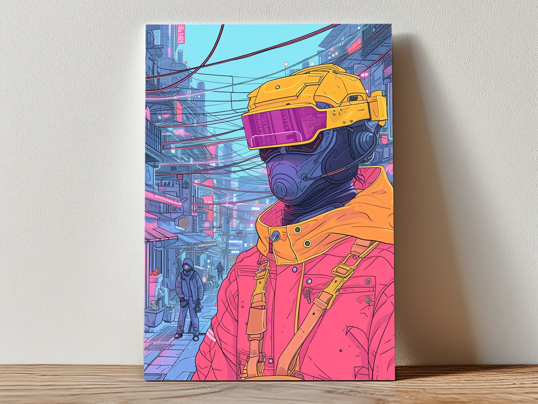 Urban Streetscape Gas Mask Figure Cyberpunk Aesthetics Canvas Art ...