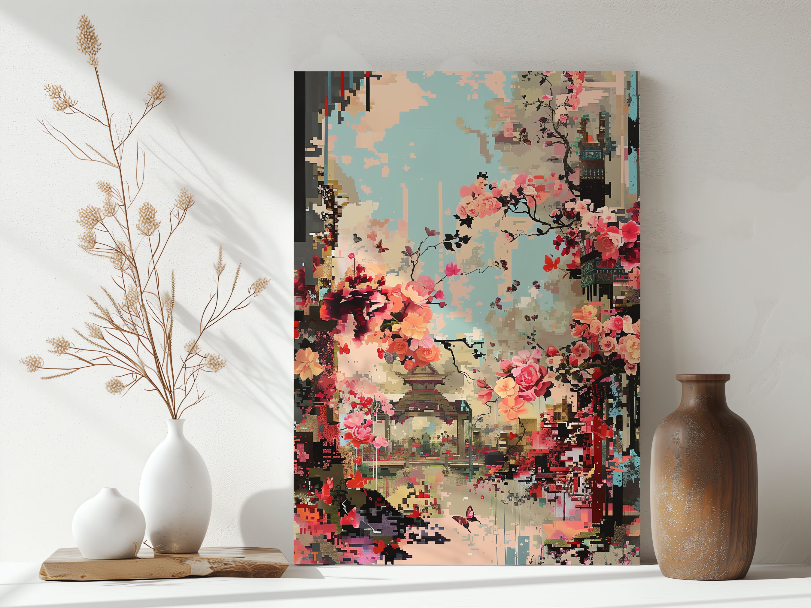 Pink Blossom Tree Canvas Pixel Art Design Inspired by Generative ...