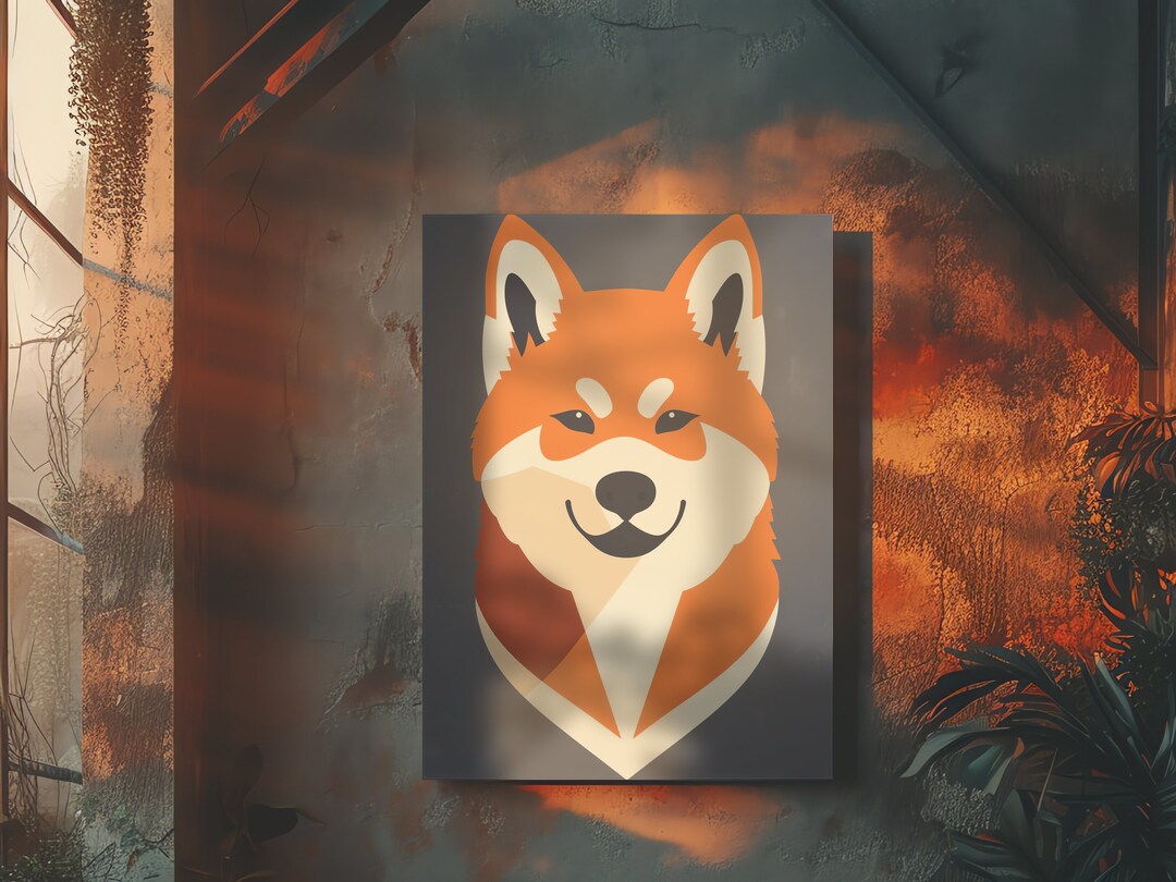 Orange and White Dog Portrait Gray Backdrop Art Vector Design Furry Art ...