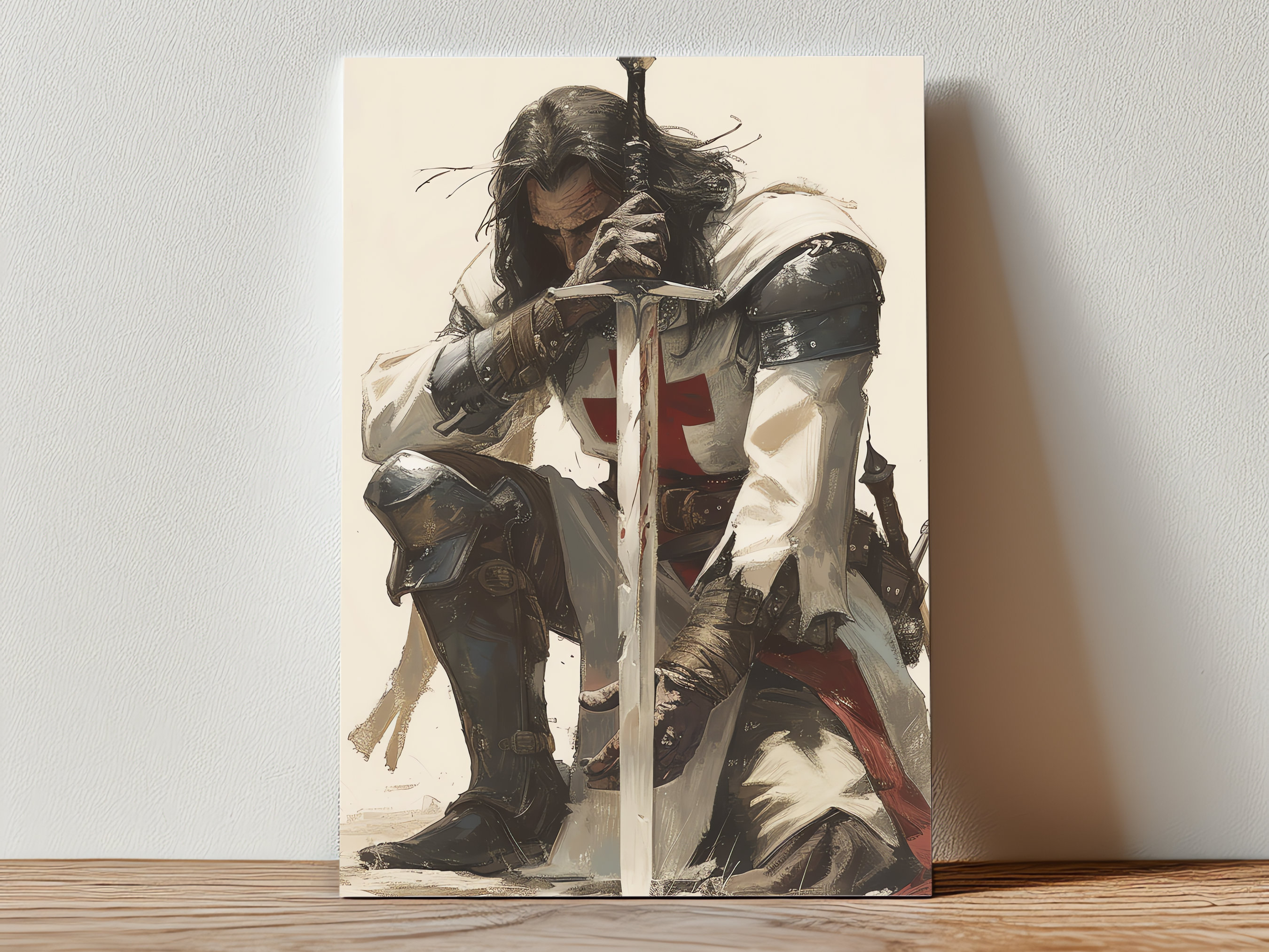 Medieval Knight Templar Gothic Art Canvas Holy Crusader Sword Fine Art ...