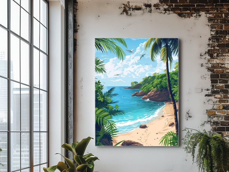 Tropical Beach Canvas Art Palm Tree Painting Matte Detailed Art Coastal ...