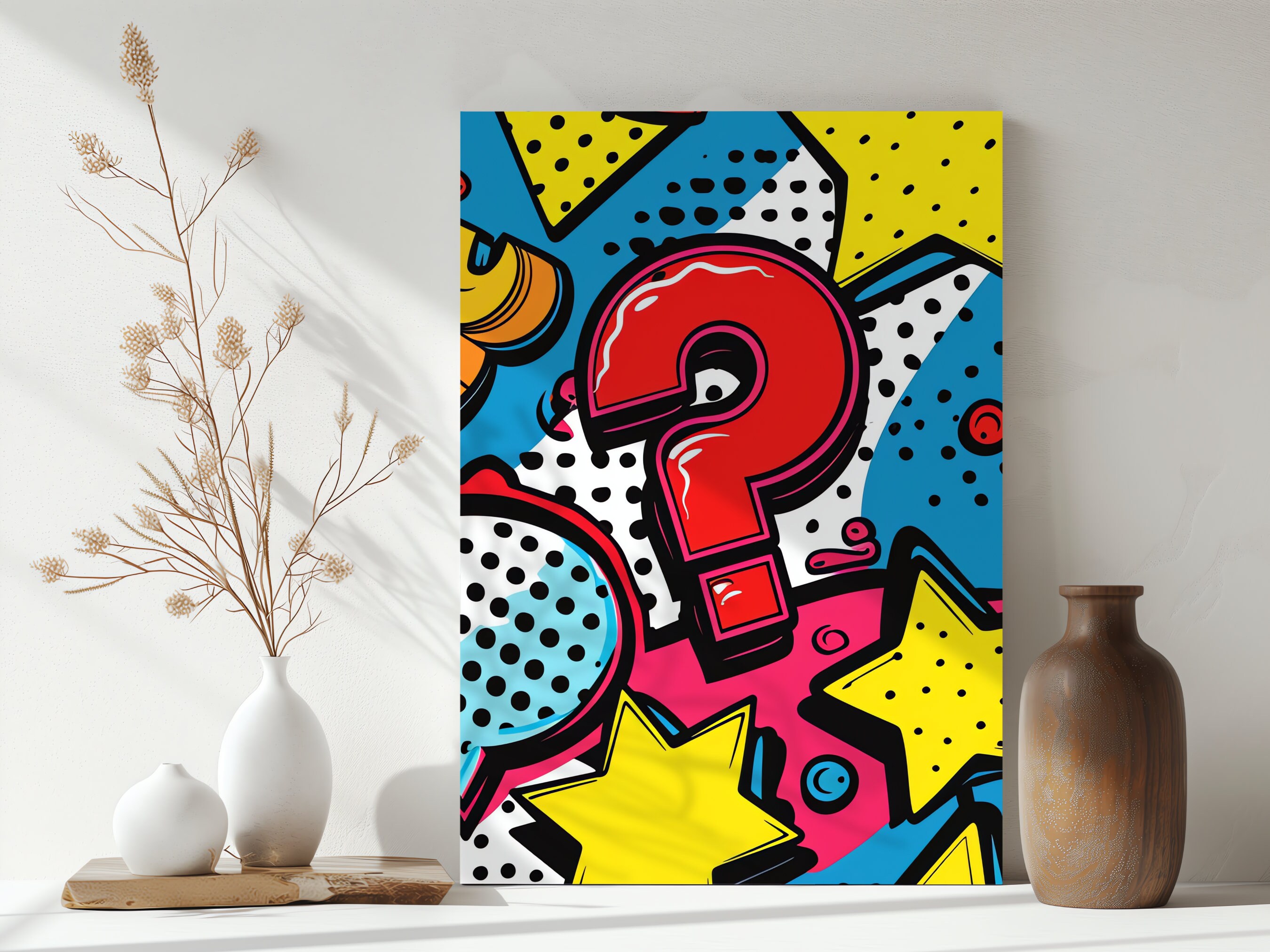 Colorful Pop Art Canvas Question Mark Design Detailed Patterns 90's MTV ...