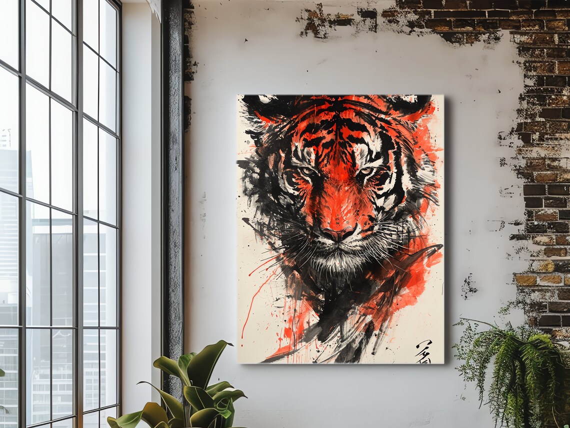 Close-up Tiger Airbrush Art Auto-destructive Canvas Sacred Animal ...
