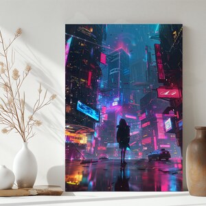 Cyberpunk Cityscape Retrofuturism Canvas Art Neon Night Scene Cgsociety ...
