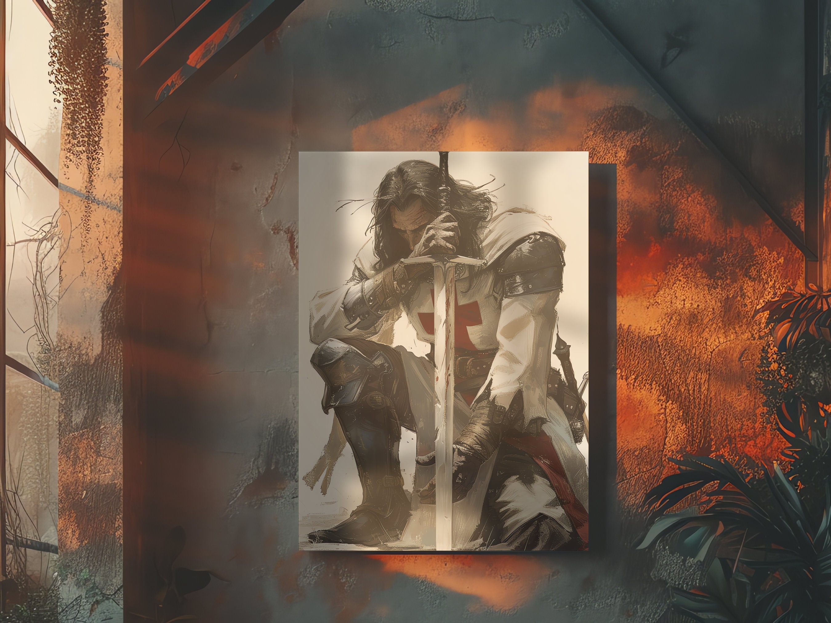Medieval Knight Templar Gothic Art Canvas Holy Crusader Sword Fine Art ...