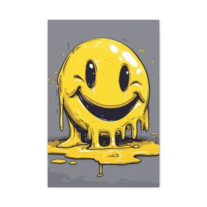 Yellow Funky Gooey Smiley Face Canvas Art Melting Vector Artwork Unique ...