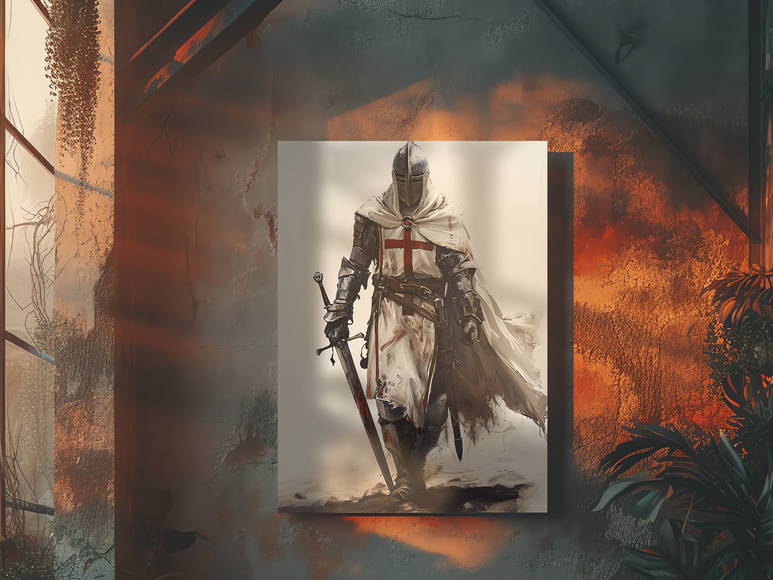 Medieval Crusader Knight Holy Sword Art Canvas Painting Cgsociety ...