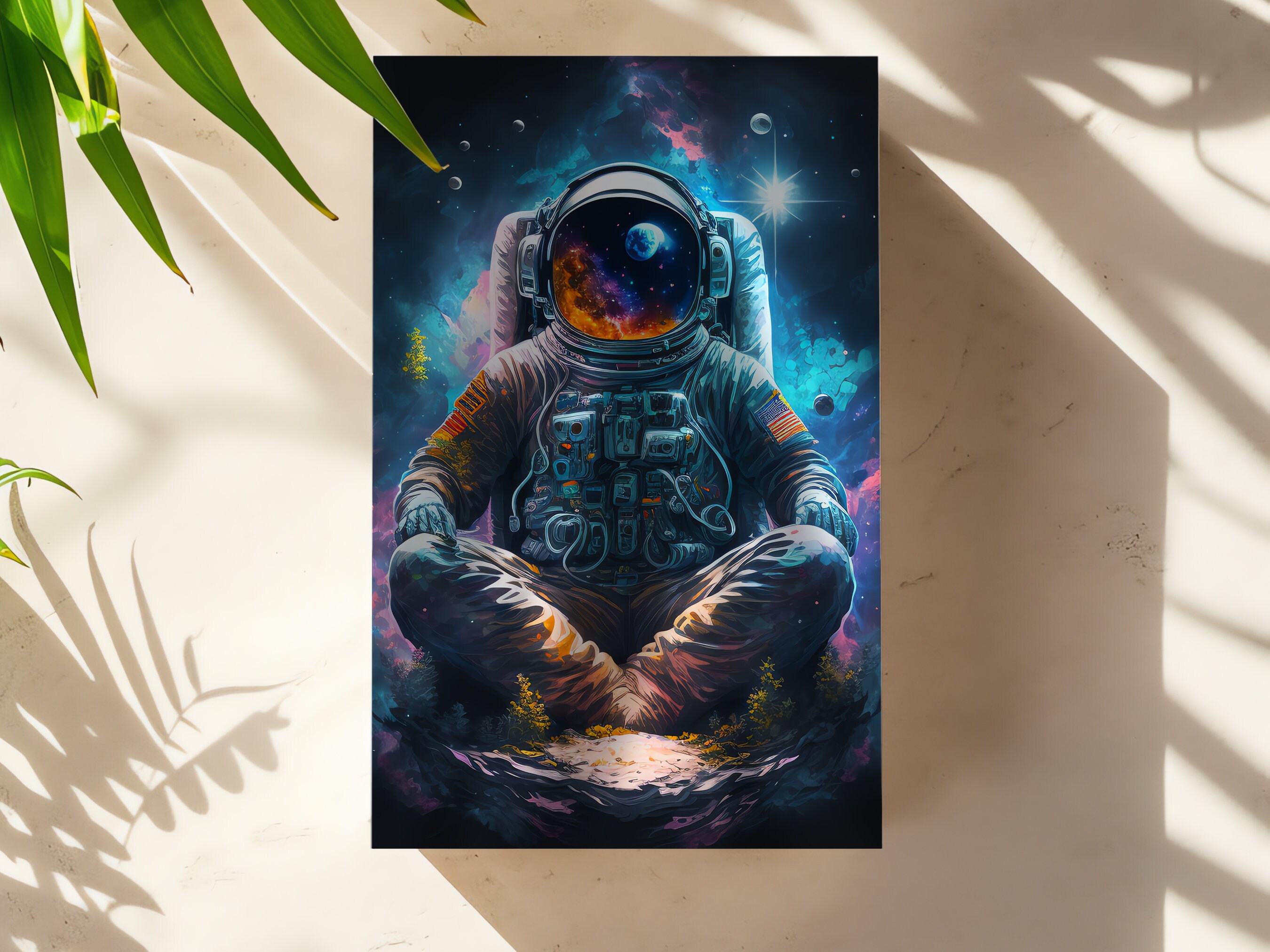 Astronaut in Space Suit Cosmic Art Canvas Relaxing Galaxy Poster ...
