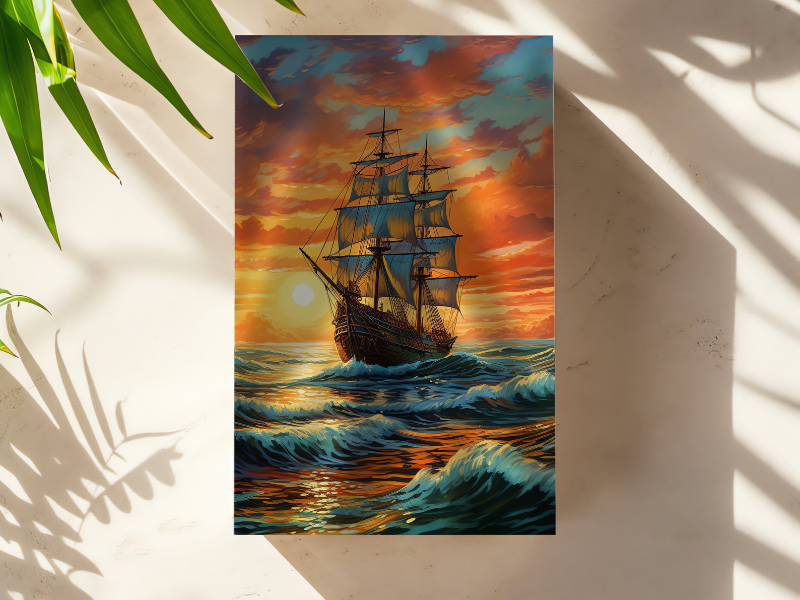 Marine Fantasy Art Canvas: Ornate Ocean Backdrop With Sailboat, Antique ...