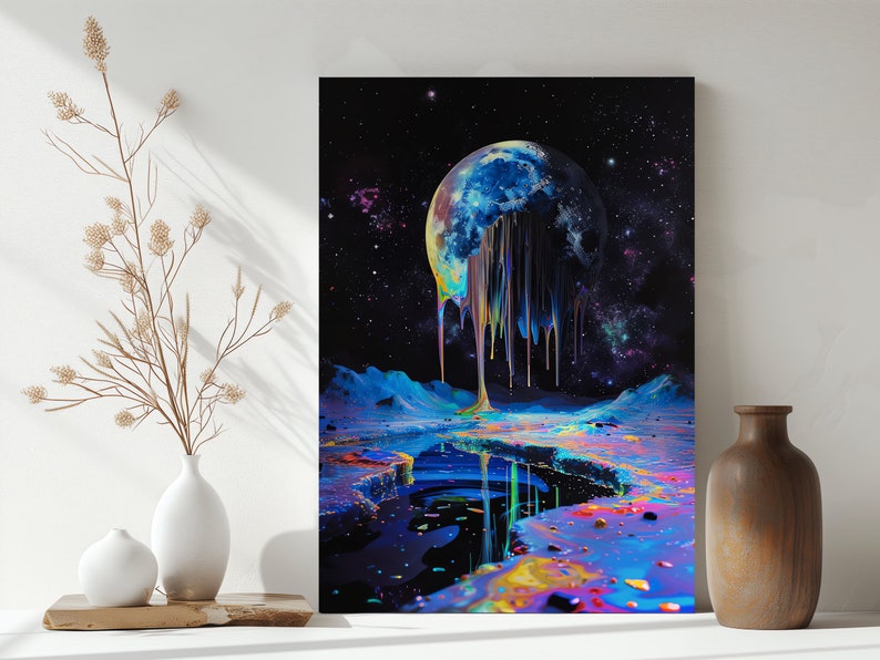 Moon Meltdown Psychedelic Space Art Dripping Colors Canvas CG Society ...