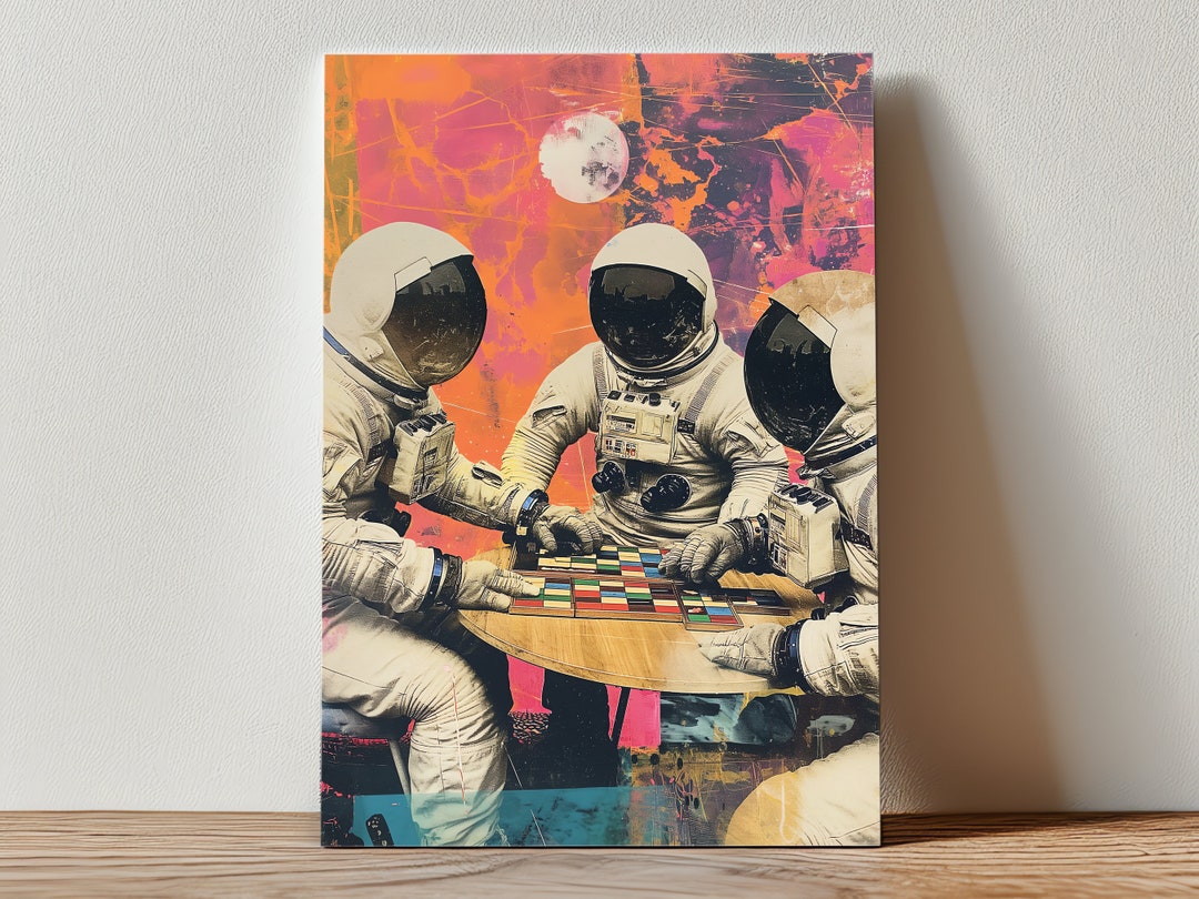 Space Race Checkers Astronauts Art Canvas Cosmic LSD Poster Sci-fi Wall ...