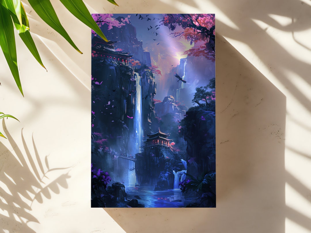 Enchanted Forest Waterfall Art Canvas: Magical Scenery With Volumetric ...