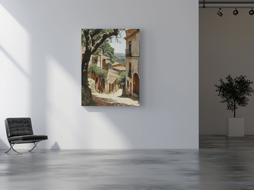 Small Town Streetscape Detailed Matte Canvas Painting Photorealism Art ...