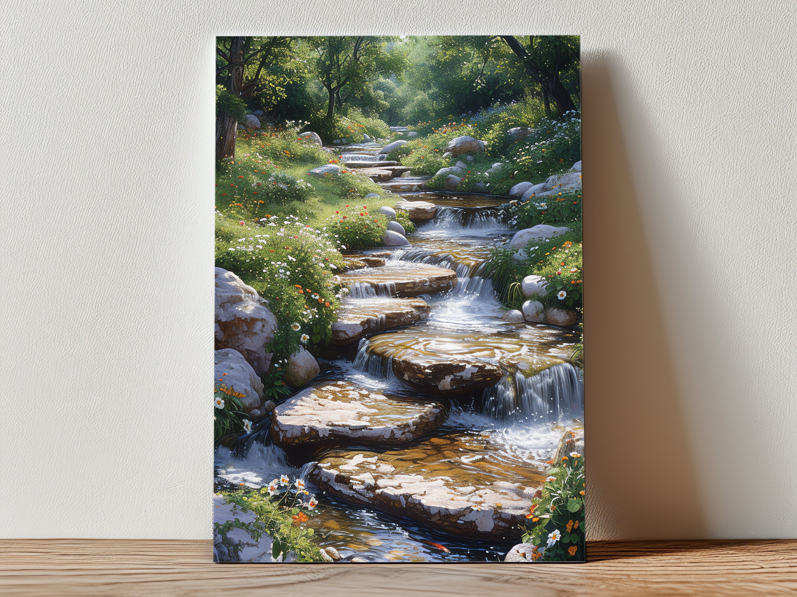 Lush Green Forest Stream American Scene Art Oil on Canvas Babbling ...