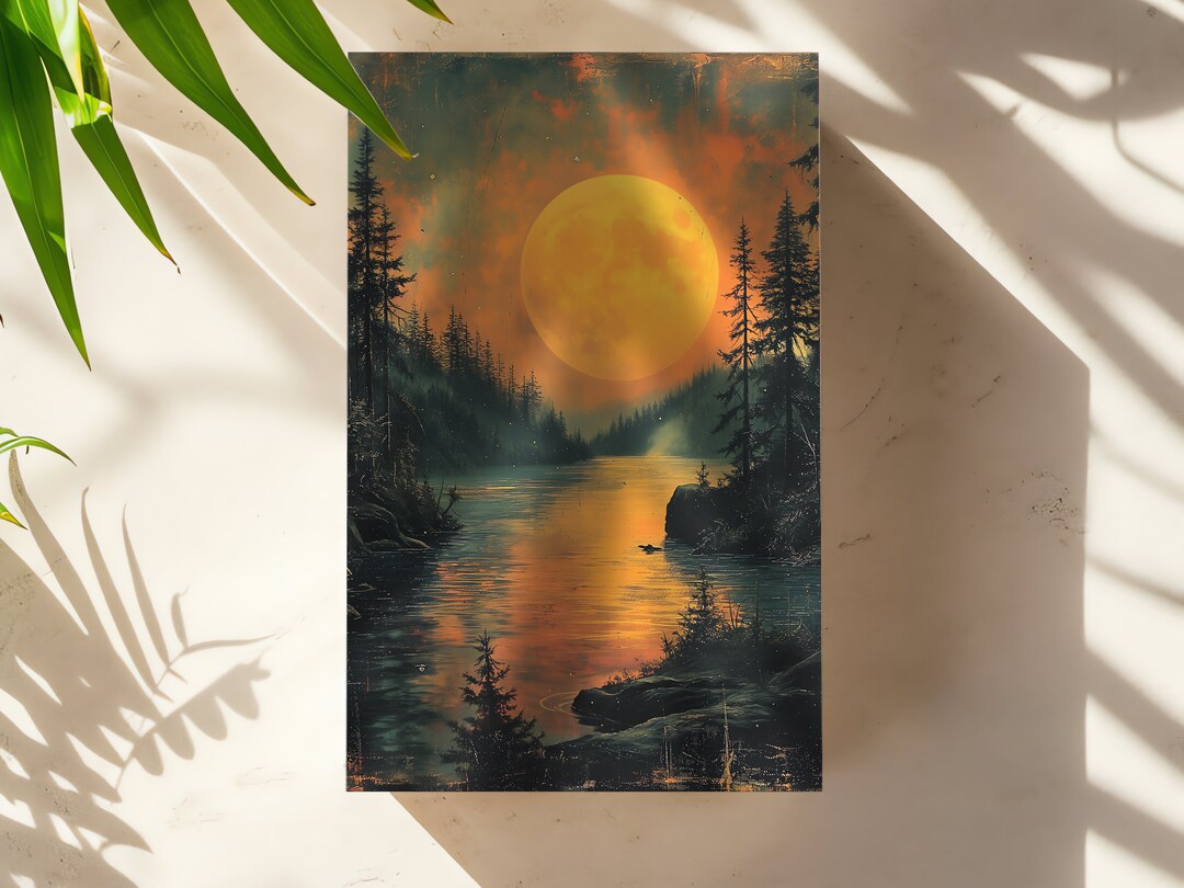 Full Moon Lake Airbrush Art American Scene Inspired Landscape Wall Art ...