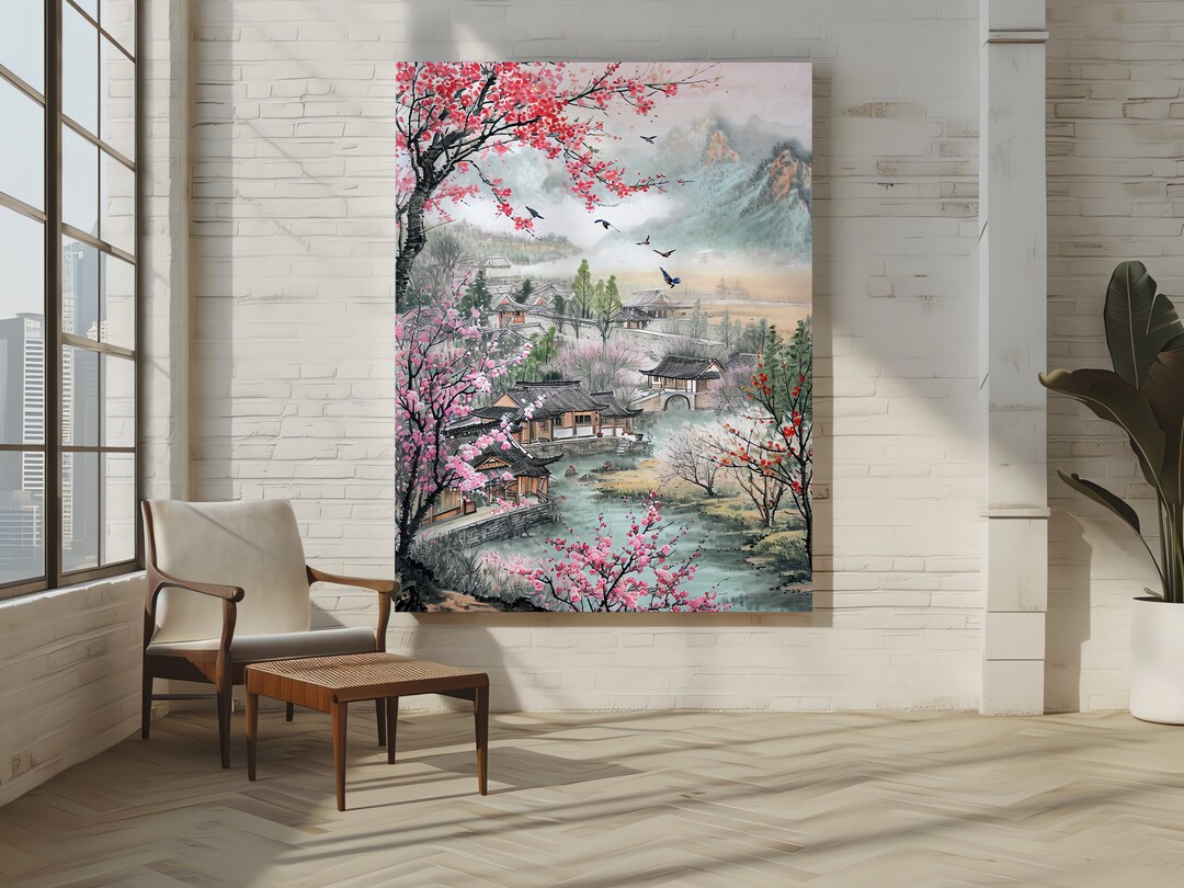 Oriental Cloisonnism Birds Flying Over River Matte Painting Chinese Art ...