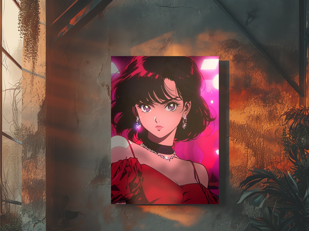 Vintage Anime Red Dress Stage Canvas Art 80s OVA Style Elegant Vibe ...