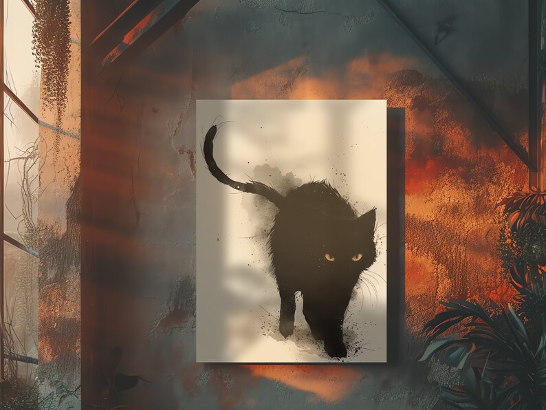 Gothic Black Cat Canvas Art Yellow Eyes Poster Dark God Cat Imagery ...