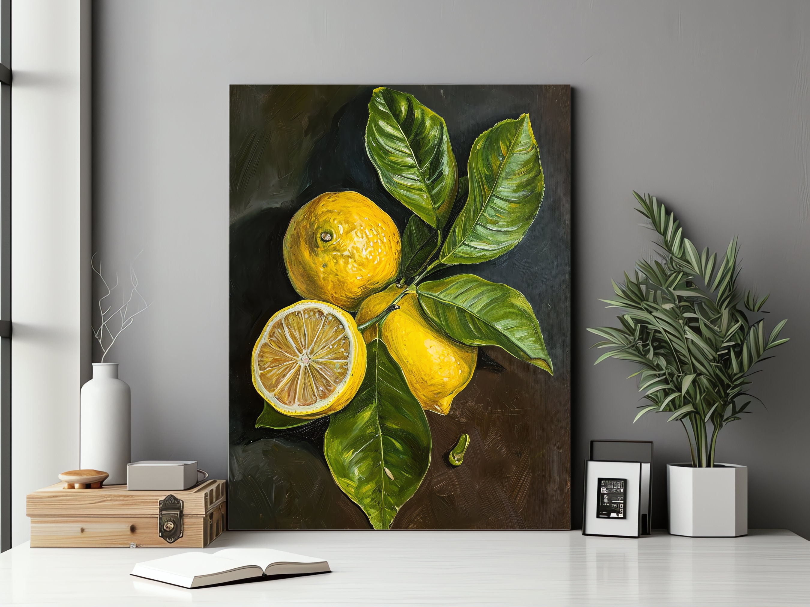 Ultra-fine Lemon & Leaves Painting Inspired by American Scene Art 4K ...
