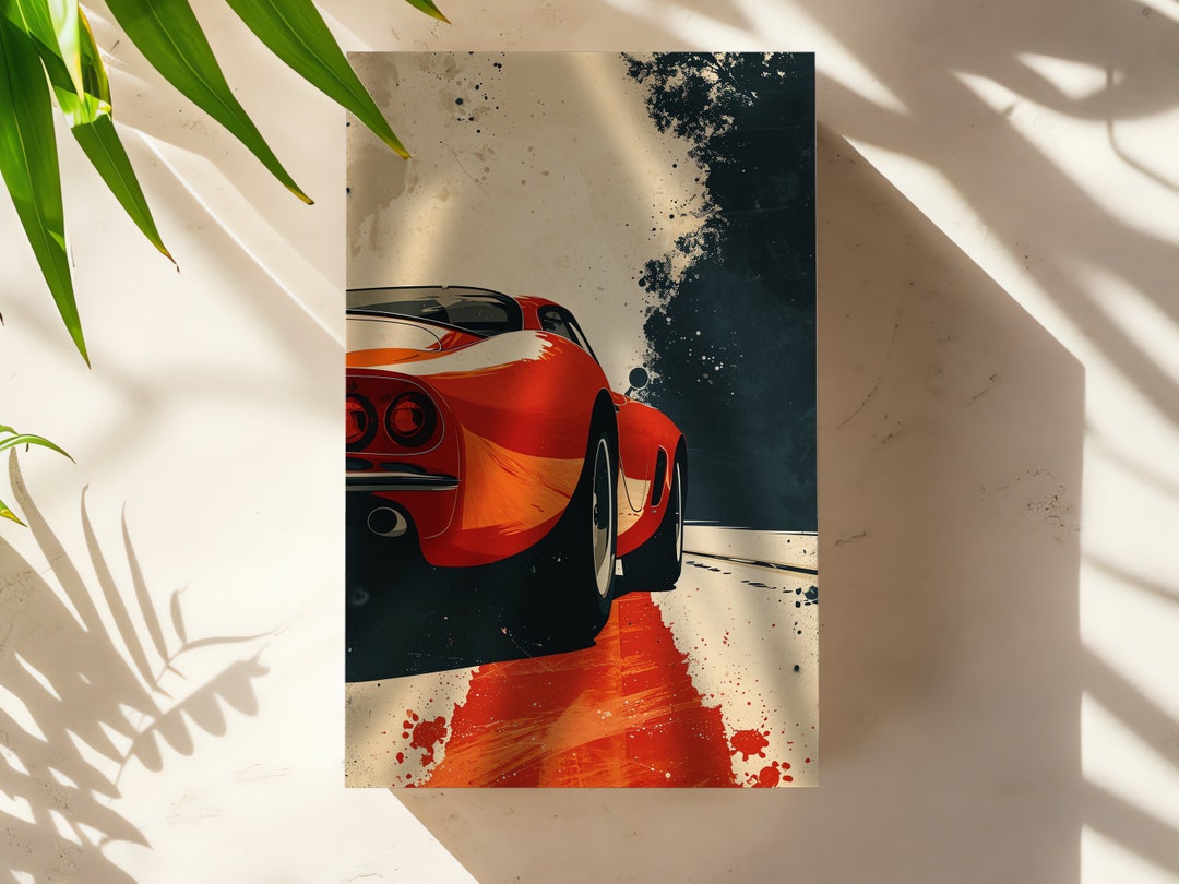 Red Sports Car Painting Ultrafine Detail Photorealistic Art Automotive ...