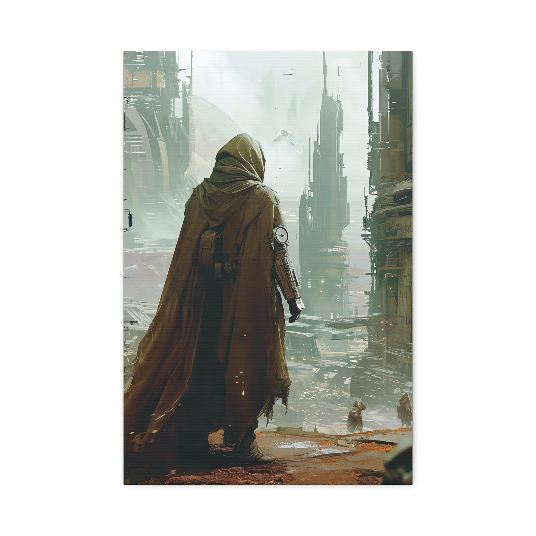 Futuristic Sci-fi City Retro Concept Art Canvas Hooded Figure Destiny ...