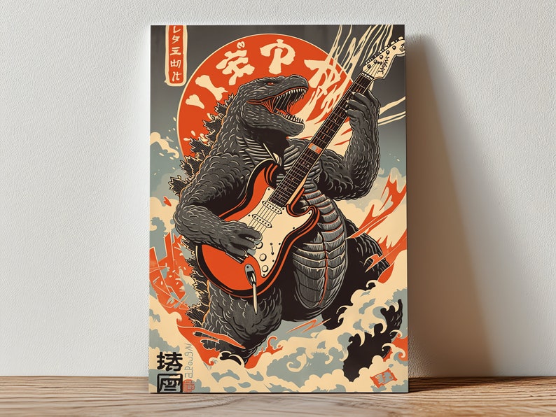 Godzilla Guitarist Funk Punk Rock Metal Canvas Art Print Movie Monster ...