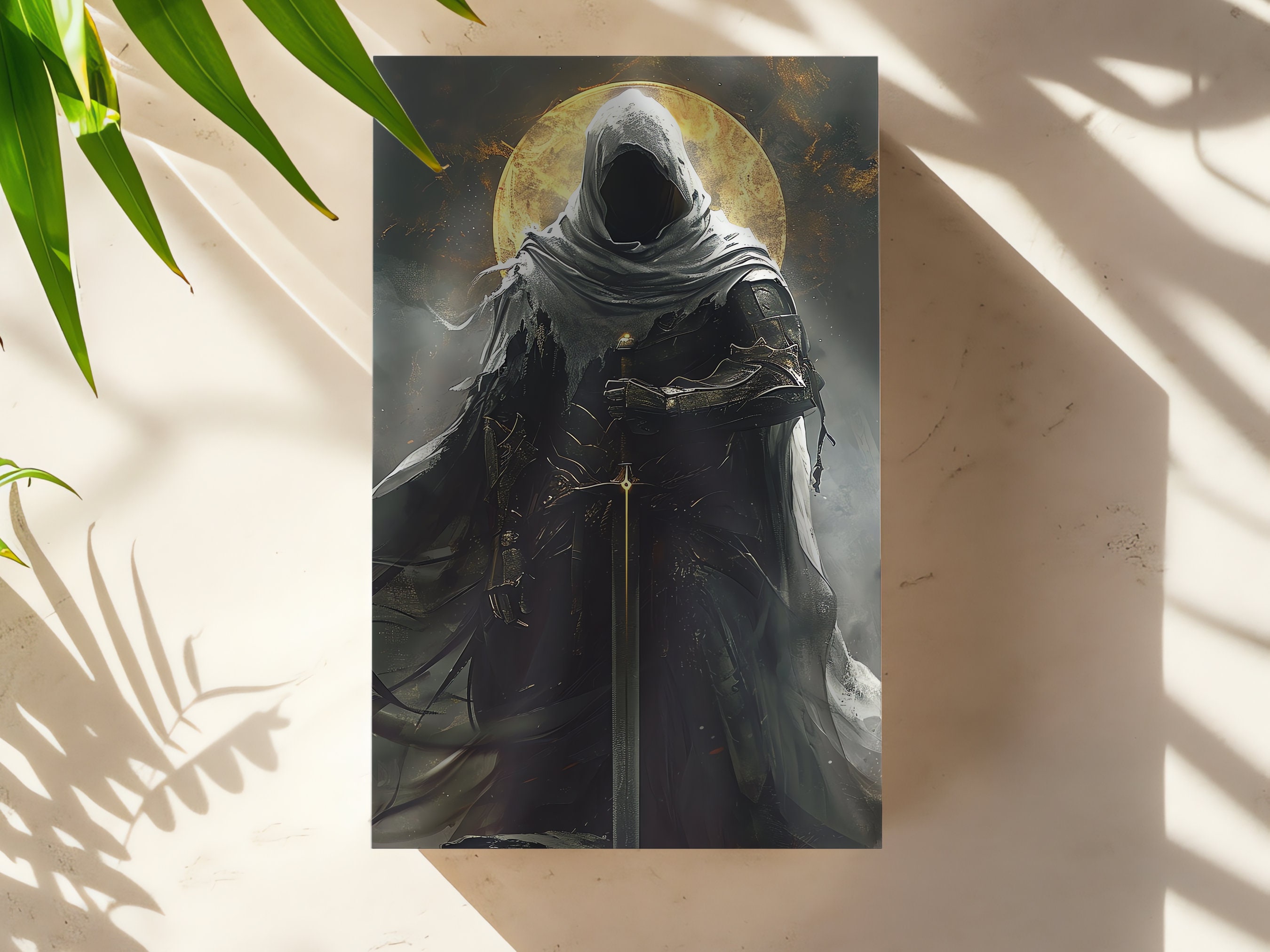 Teutonic Knight Fantasy Dark Souls Paladin Full Moon Sword Canvas Art ...