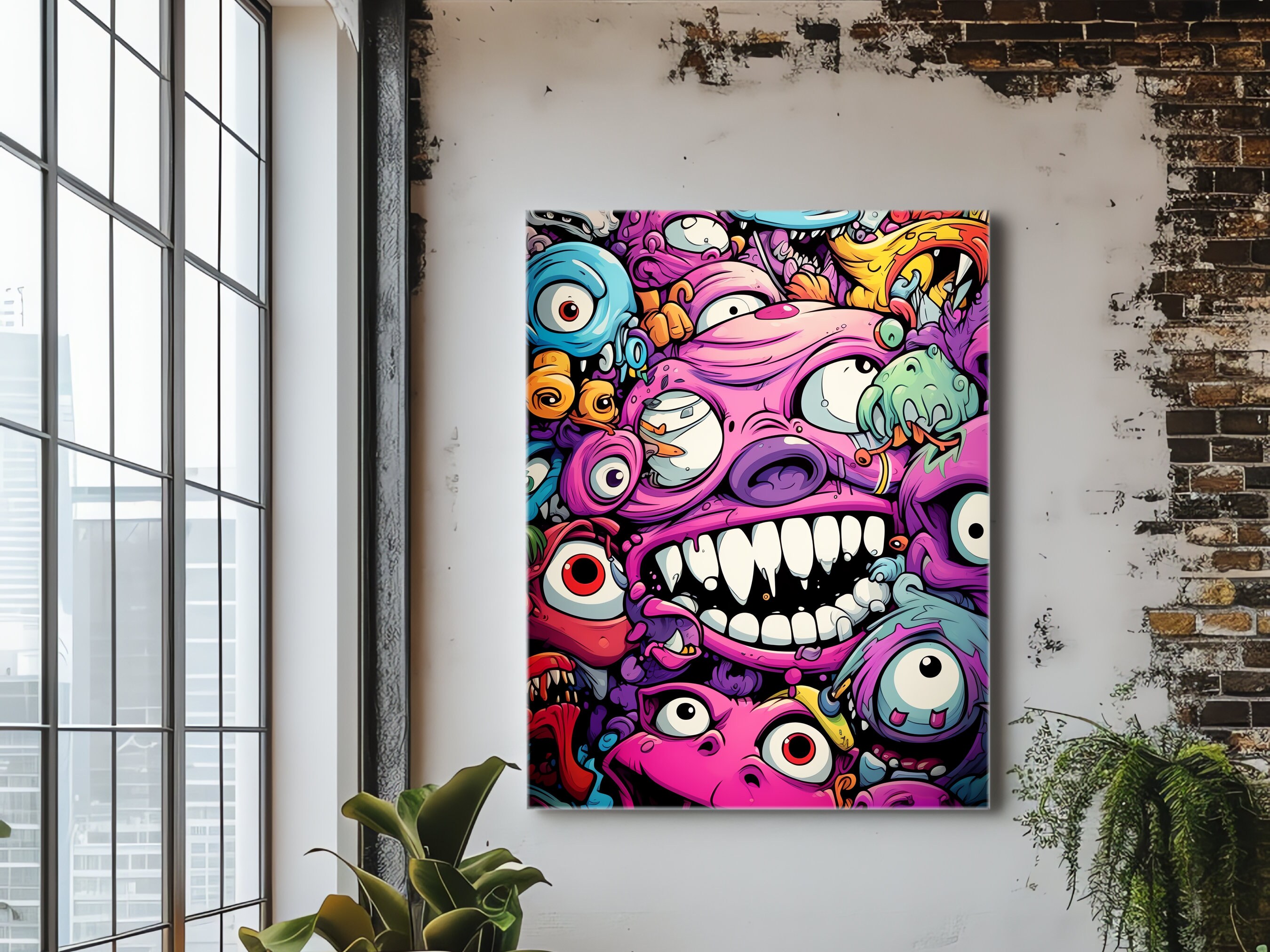 Colorful Cartoon Monster Graffiti Canvas Pop Surrealism Art Scary ...