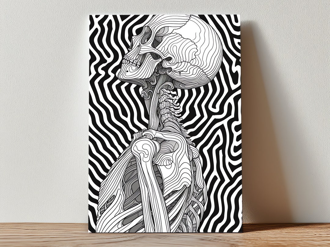 Psychedelic Skeleton Canvas Detailed Lineart Drawing HD Poster Print ...