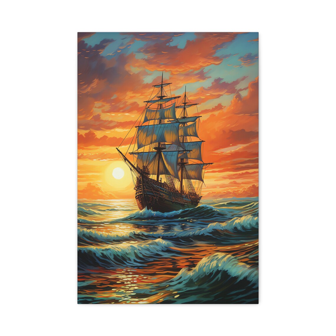Marine Fantasy Art Canvas: Ornate Ocean Backdrop With Sailboat, Antique ...