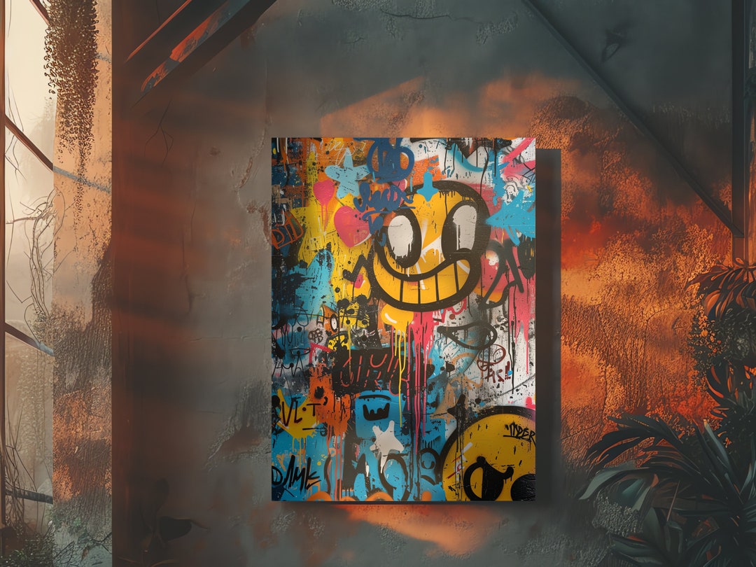 Neo-expressionist Graffiti Canvas Smiley Face Art Influenced by ...