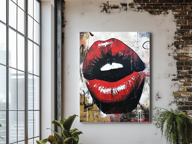 Graffiti-inspired Red Lips Canvas Art Detailed Face Portrait Urban ...