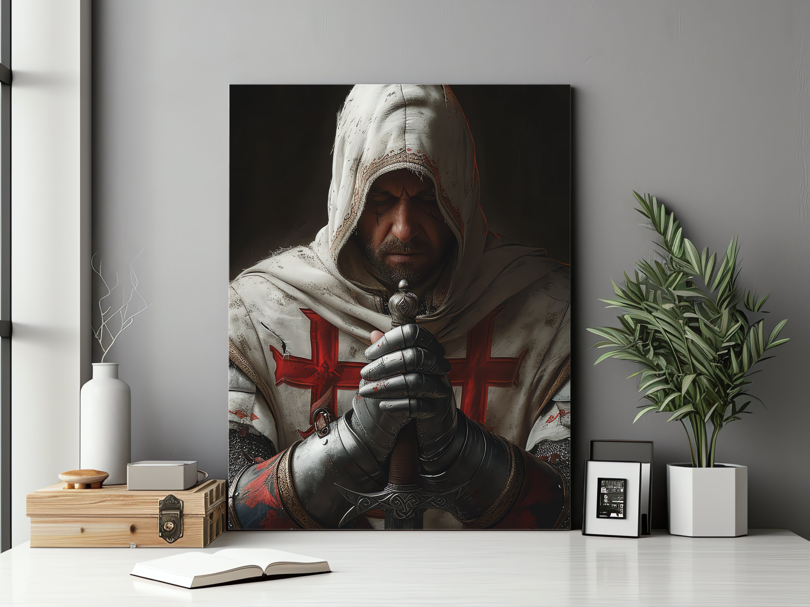 Medieval Crusader Sword Close-up Digital Painting Canvas Mannerism ...