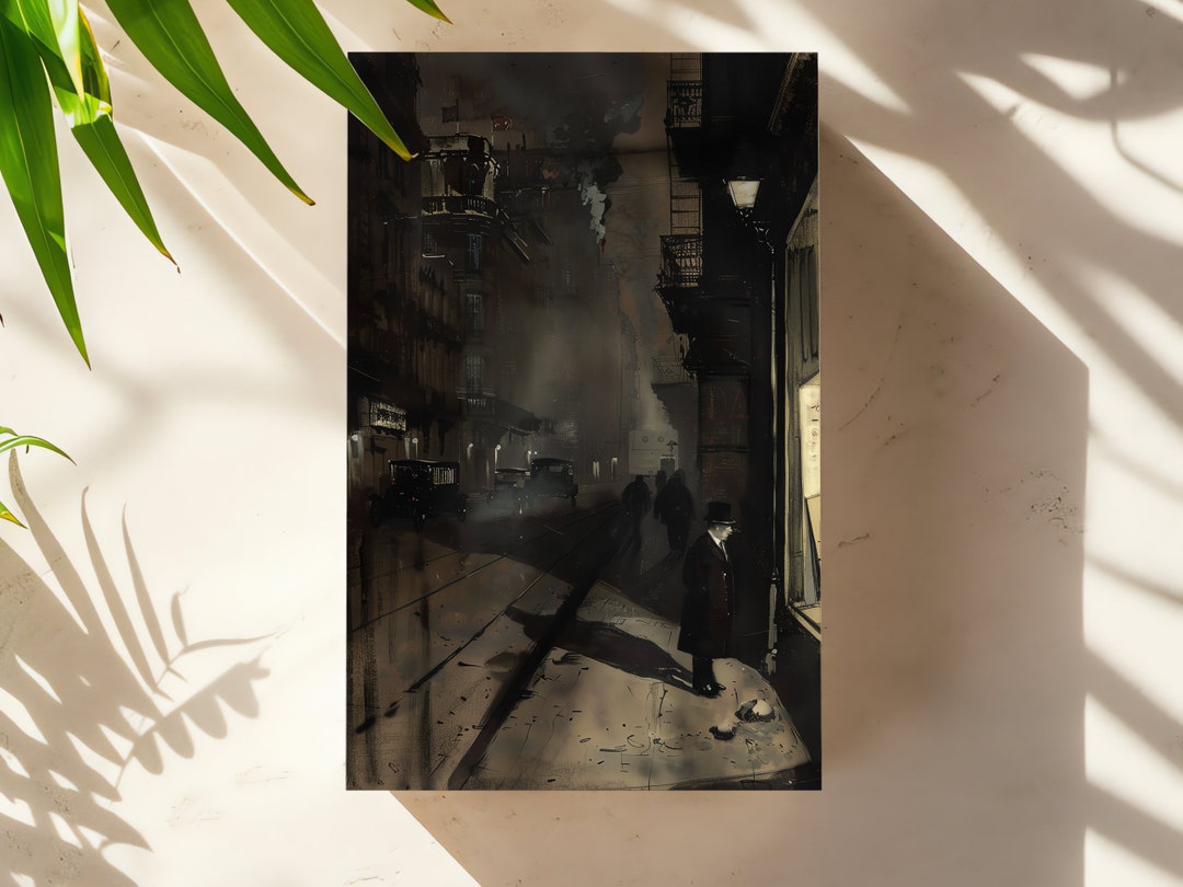 European Ink Painting Man Walking Night Street Noir Crime Novel Style ...