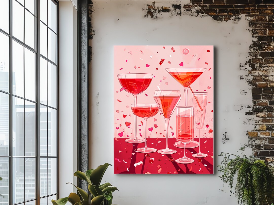 Modern Wine Glass Canvas Art Cosmopolitan Lounge Decor Cocktail Imagery ...