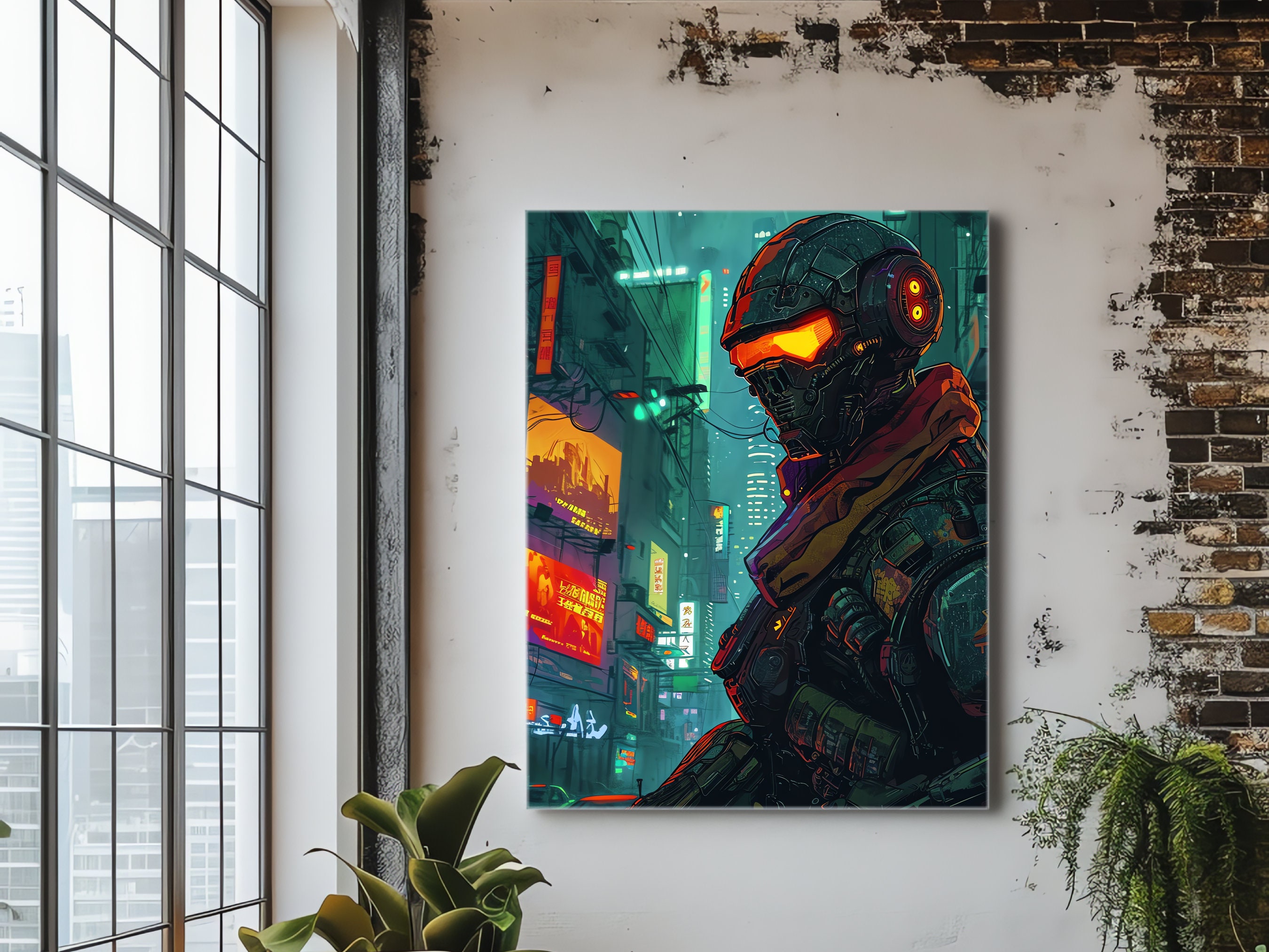 Cyberpunk Samurai Soldier Canvas Art Retrofuturism City Street Master ...