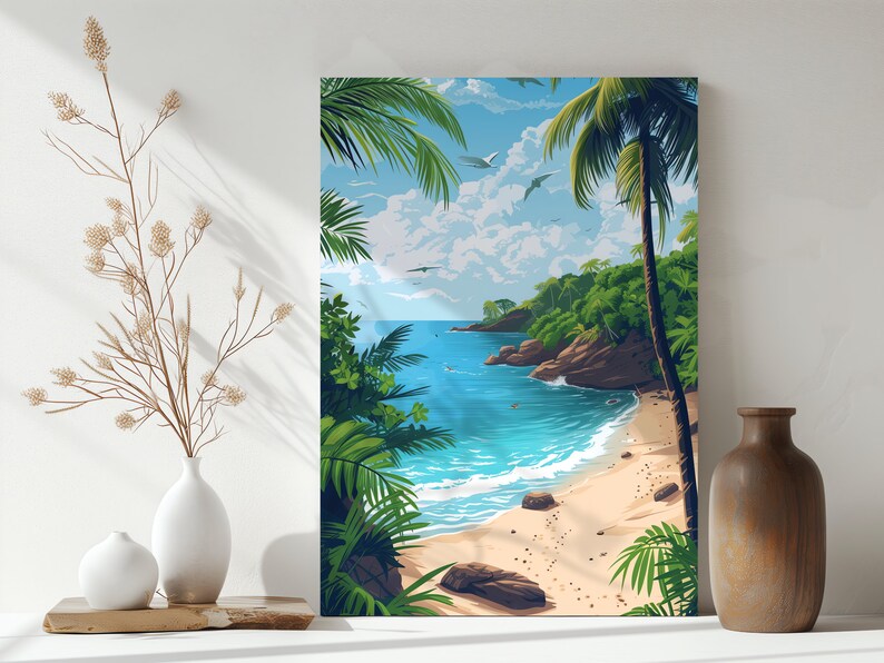 Tropical Beach Canvas Art Palm Tree Painting Matte Detailed Art Coastal ...